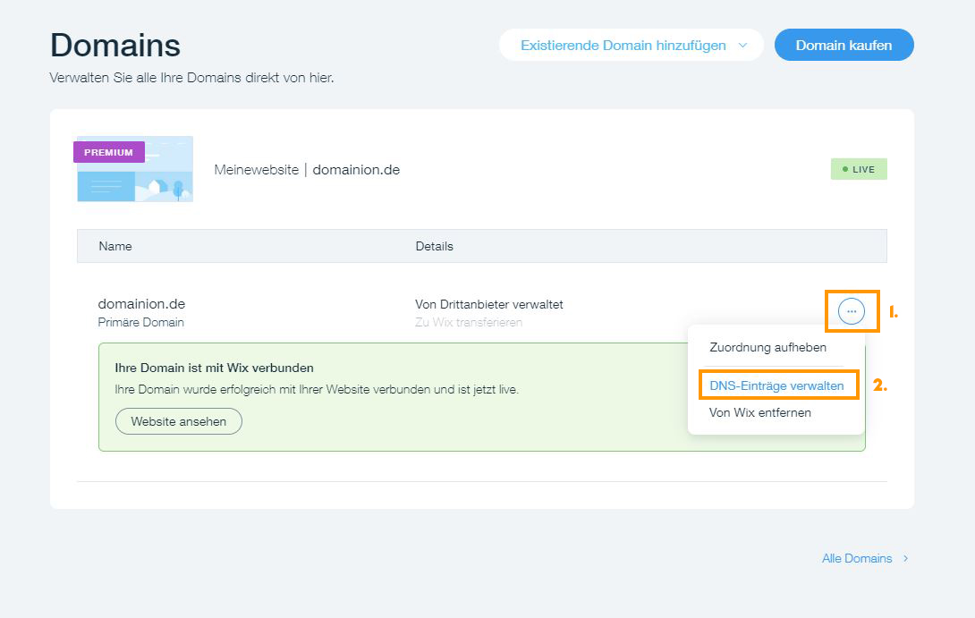 Domain mit Wix verbinden | Eigene externe Domains verwalten